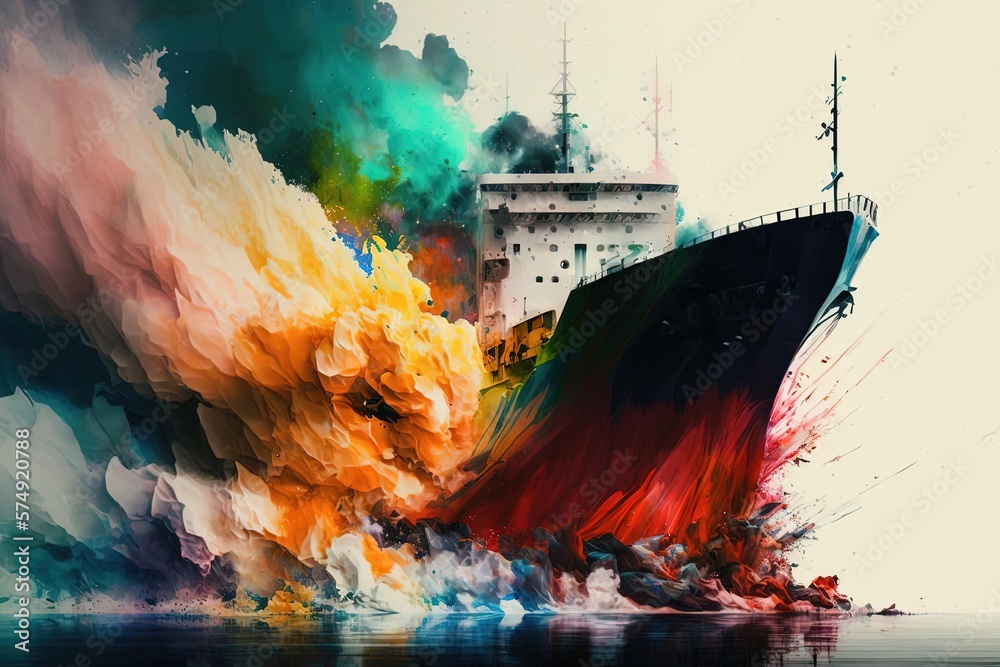 Realistic Warship Design with Nuclear Art and Color Ink Explosion ...