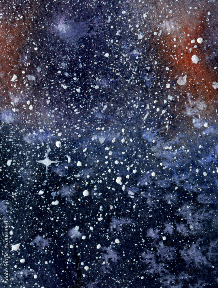 Watercolor hand drawn background of space, stars, constellation, nebula ...