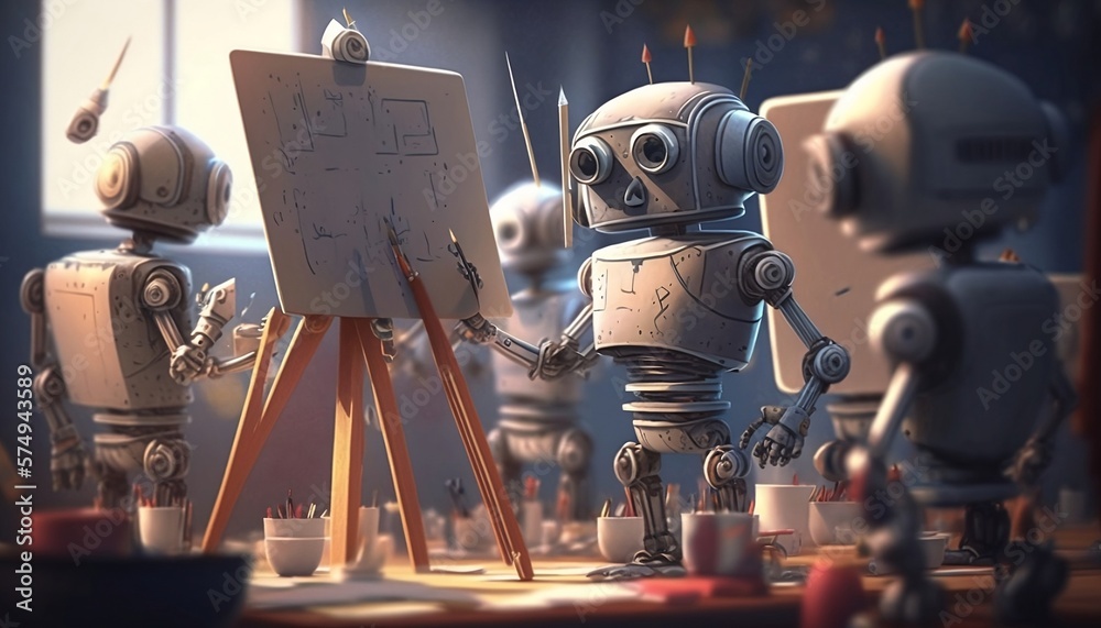 robots study art in classroom ai generated Stock Illustration | Adobe Stock