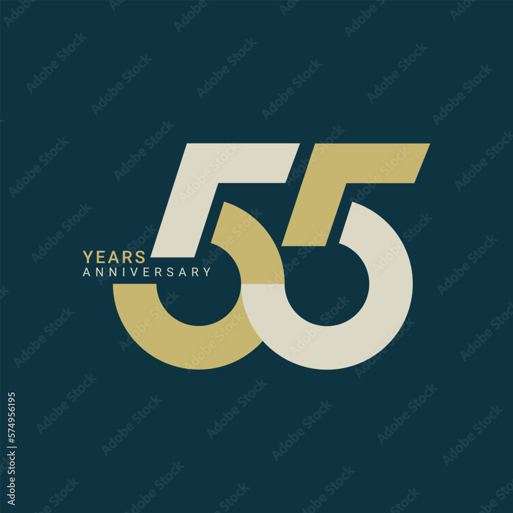 55 Years Anniversary Logo, Golden Color, Vector Template Design element ...