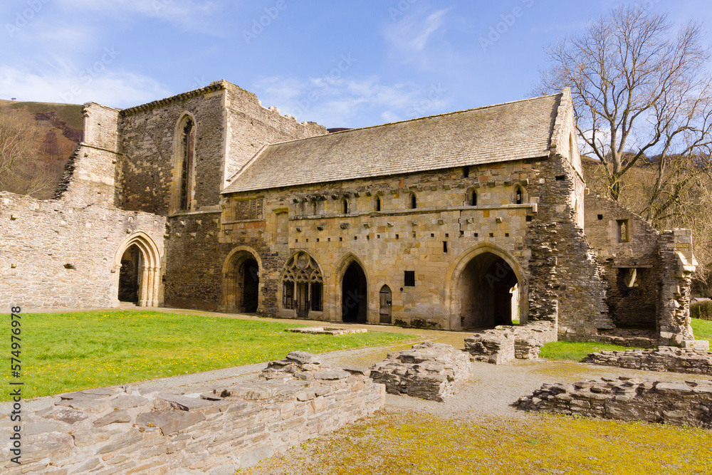 The ruins of Valle Crucis Abbey viewed dining hall. Founded as a ...