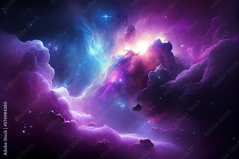 Nebula Galaxy Background With Purple Blue Outer Space. Cosmos Clouds And Beautiful Universe ...