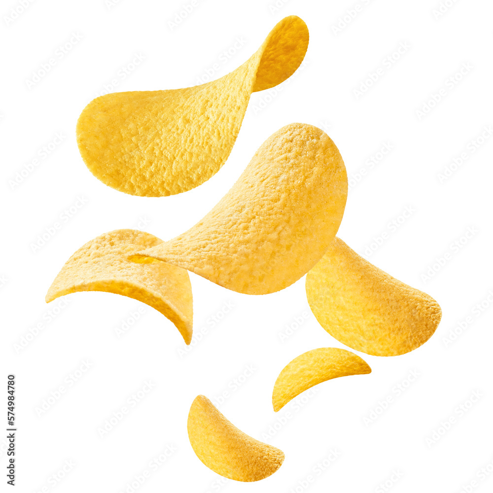 Flying delicious potato chips cut out Stock Photo | Adobe Stock