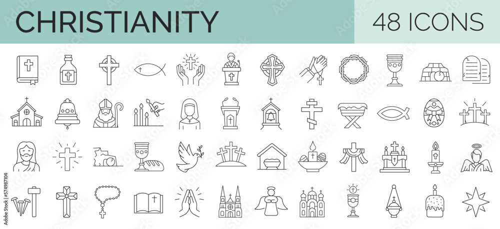 48 line icons realted to christianity, christ, church, religion, god ...