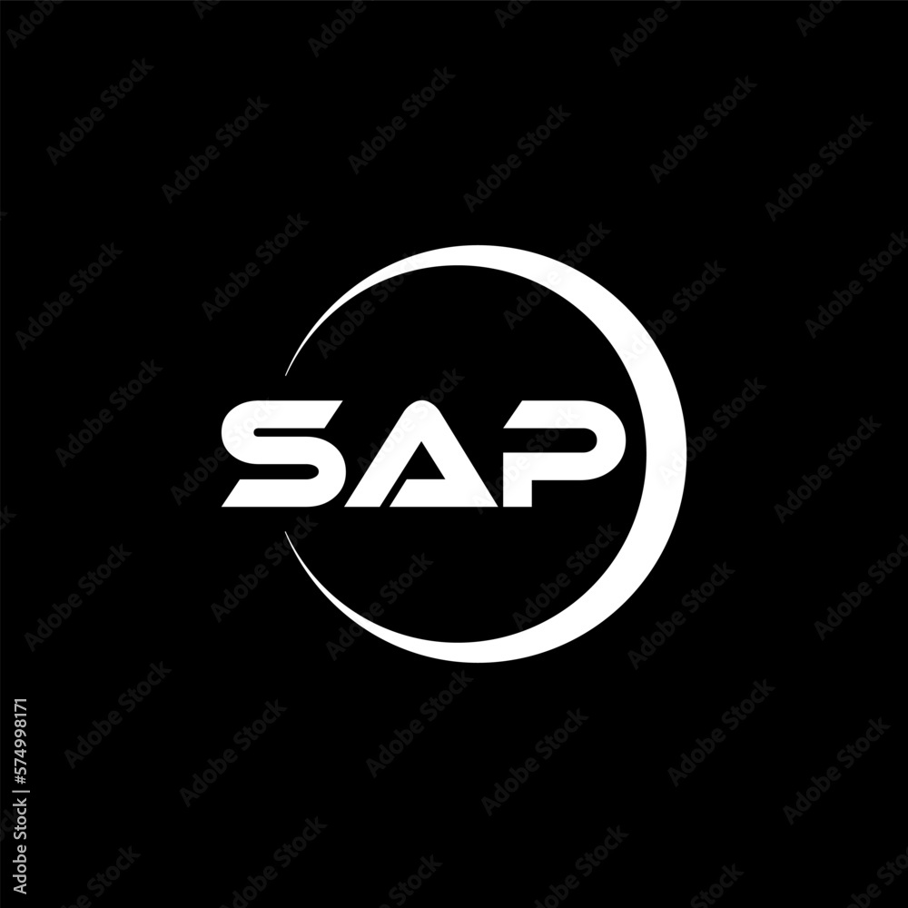 SAP letter logo design with black background in illustrator, cube logo ...
