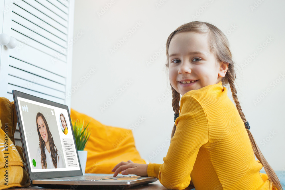 Student, education and remote learning with happy little girl in her ...