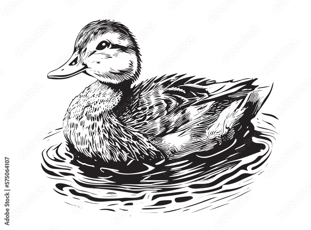 Duck swimming sketch painted vector illustration hunting birds Stock ...