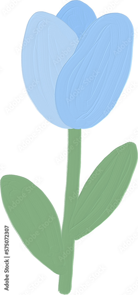 Blue cute tulip flower illustration hand drawn. Kawaii floral in oil ...