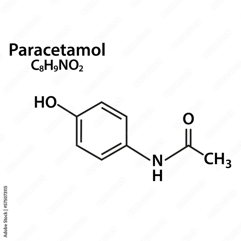 Paracetamol molecular structure, molecular formula vector illustration ...