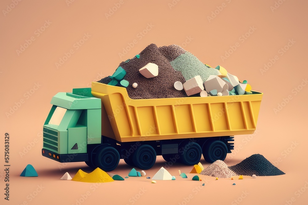 dump truck full of waste heading towards landfill site, emphasizing the ...