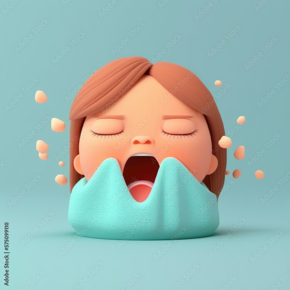 kawaii girl with a sleepy expression, her eyes half - closed and a yawn ...