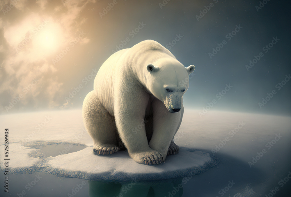 Climate change illustration - Polar bear on a melting ice floe as a ...