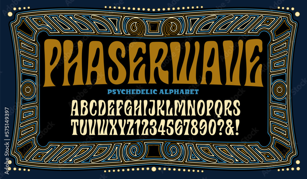 Phaserwave is a unique psychedelic alphabet with sharp points and soft pillowy shapes. Includes ...