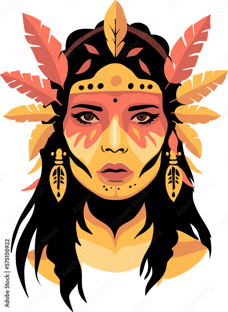 Native American Indian Beautiful Woman Face. Ethnic Peru Aztec Navajo ...