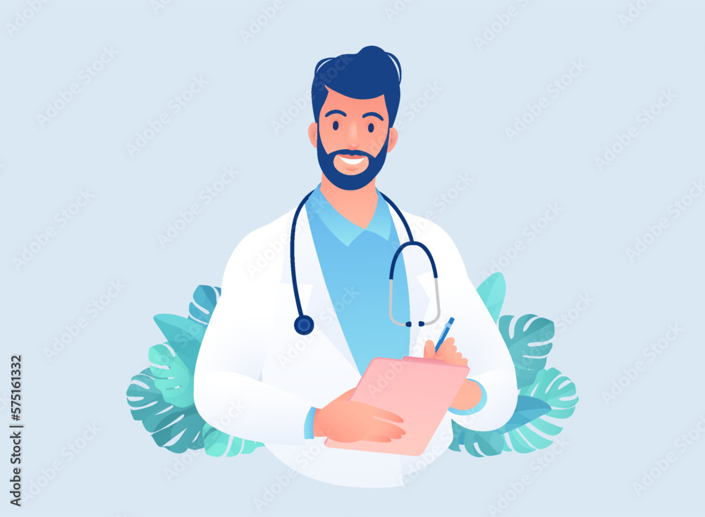 Cartoon character of doctor taking sick notes on clipboard vector ...