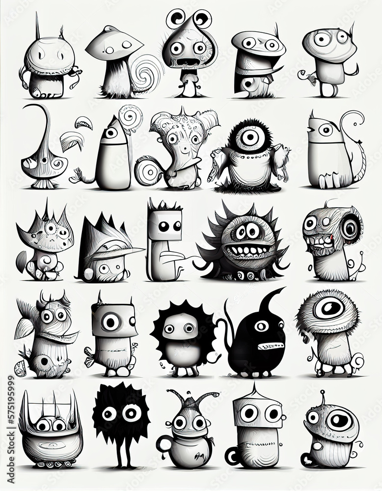 Ilustracja bez tantiem: black and white coloring book of many different ...