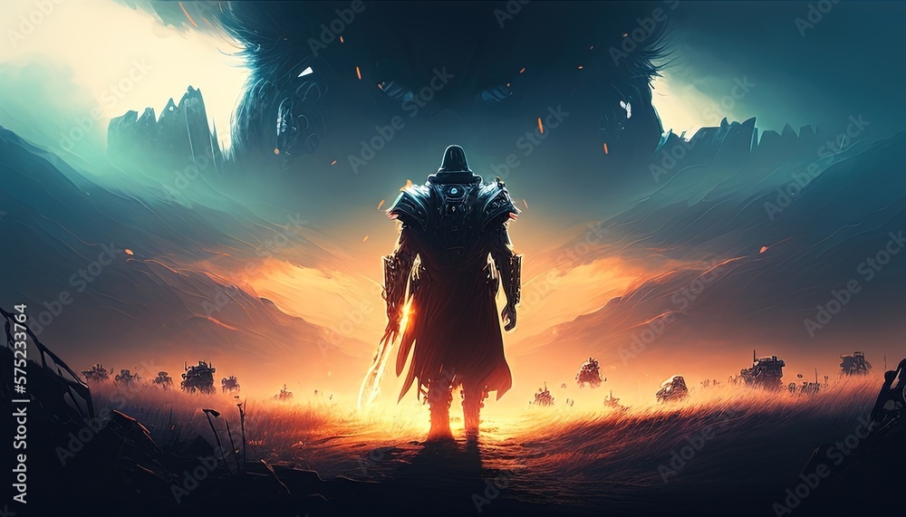 Heroic lone warrior standing ready for the final battle. Stock ...