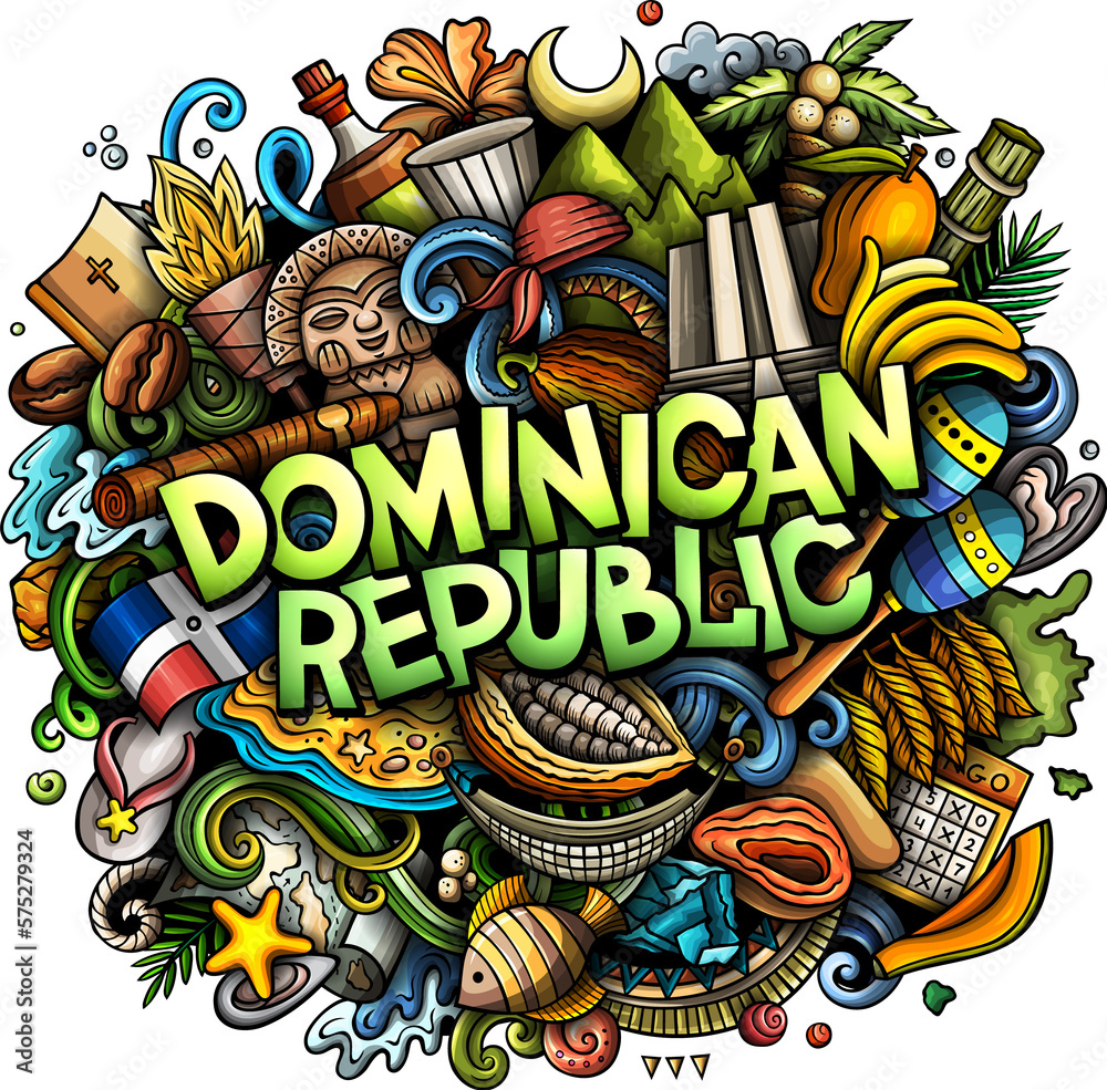 Dominican Republic detailed lettering cartoon illustration Stock ...
