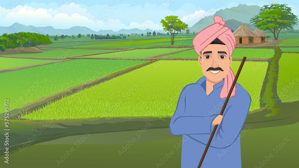 Indian farmer. Village rural character worker in nature exact vector ...
