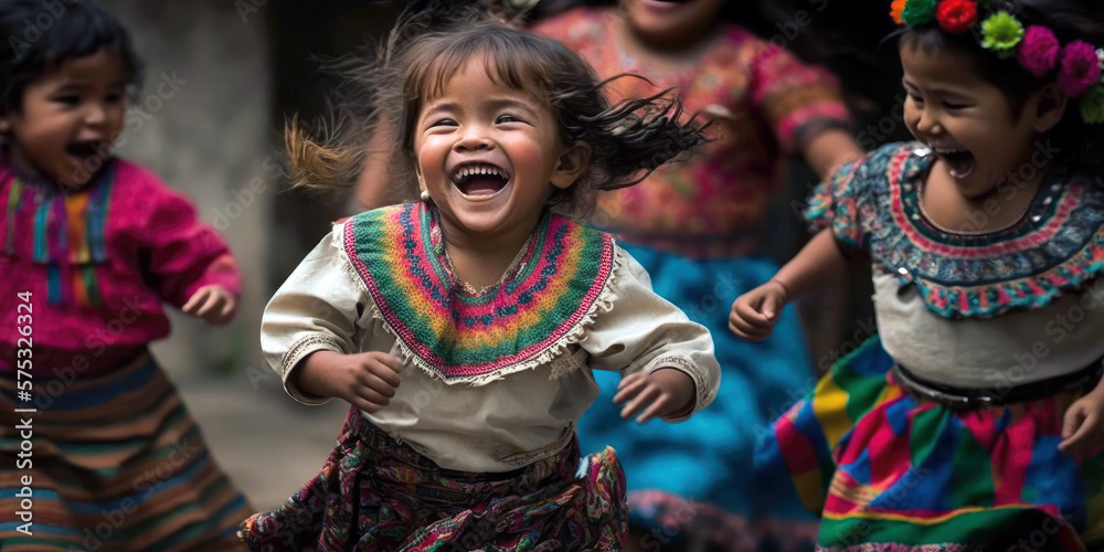 Joyful Mayan Children in Traditional Clothing Playing in Guatemala ...