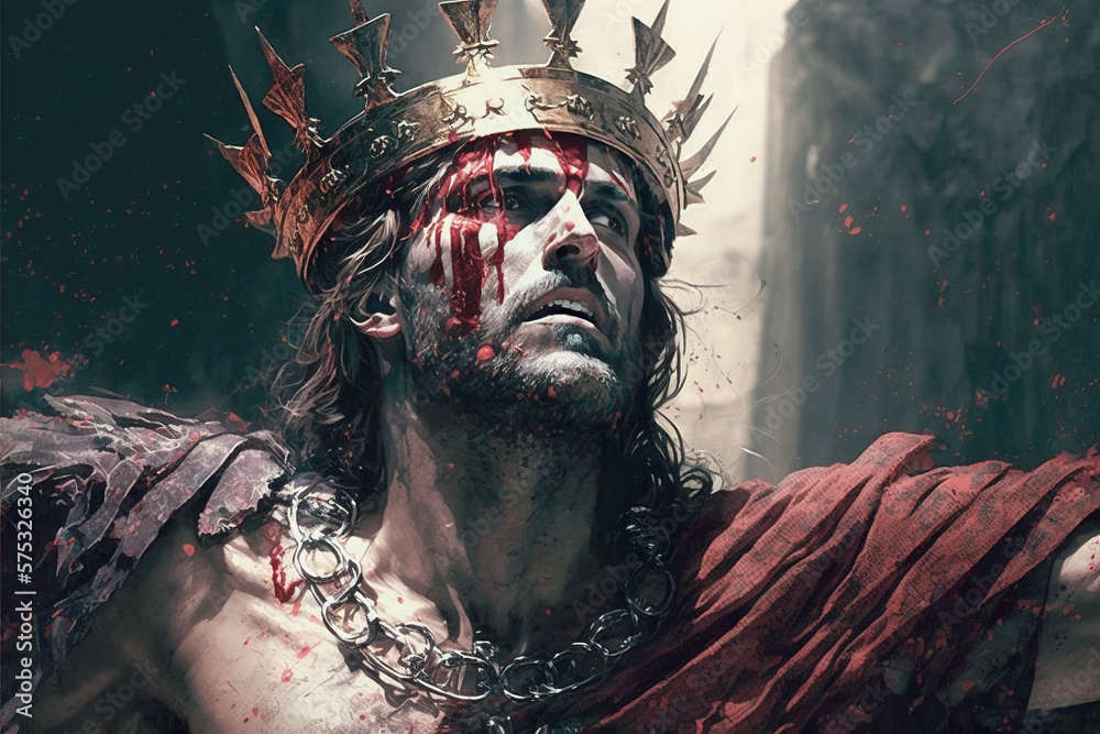 Ilustração Jesus Christ bleeding with crown of thorns on his head ...