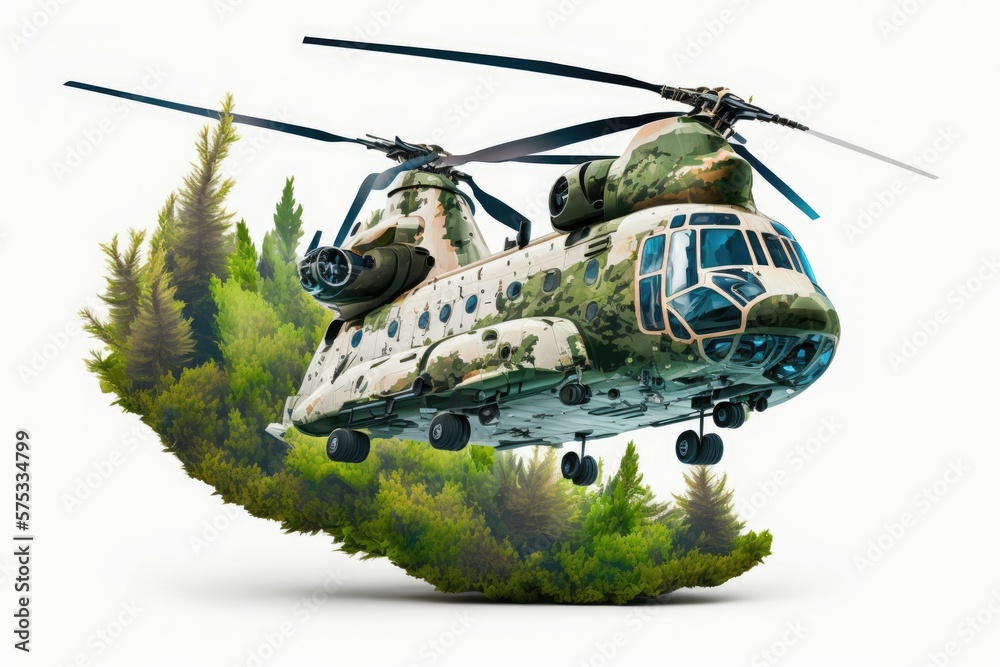 An American heavy lift helicopter with a pair of engines and a tandem ...