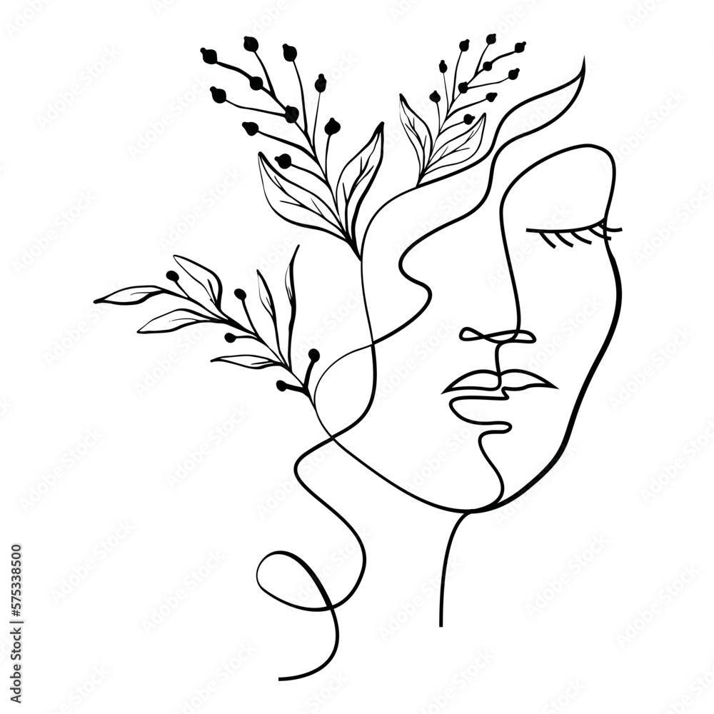 Elegant One Line Sketches of Woman Abstract Face. Female Face Drawing ...