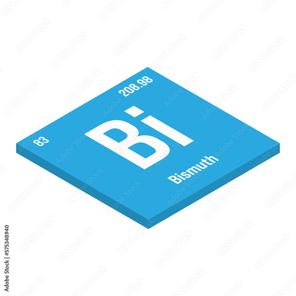 Bismuth, Bi, periodic table element with name, symbol, atomic number ...