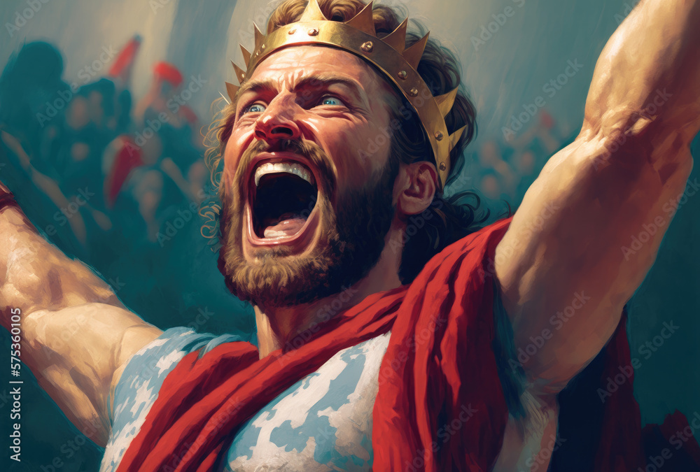 A king rejoicing in his victory. Created with Generative AI, no one ...