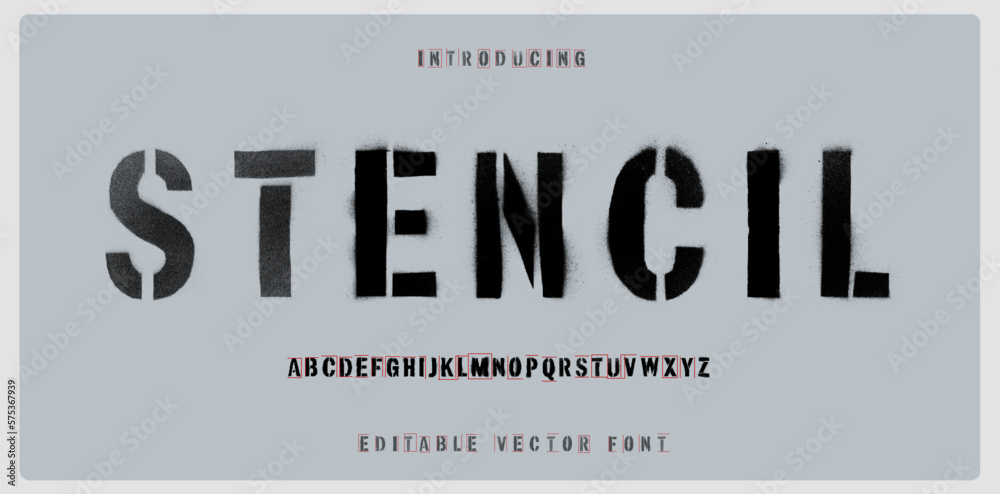 Editable stencil font with spray paint texture with mis-printed ...