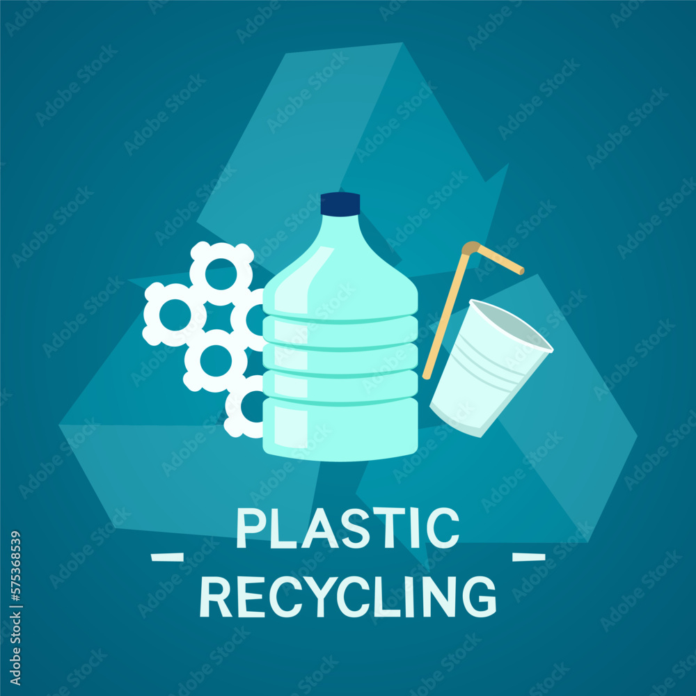 Plastic waste recycling design. Vector illustration. Flat cartoon style ...