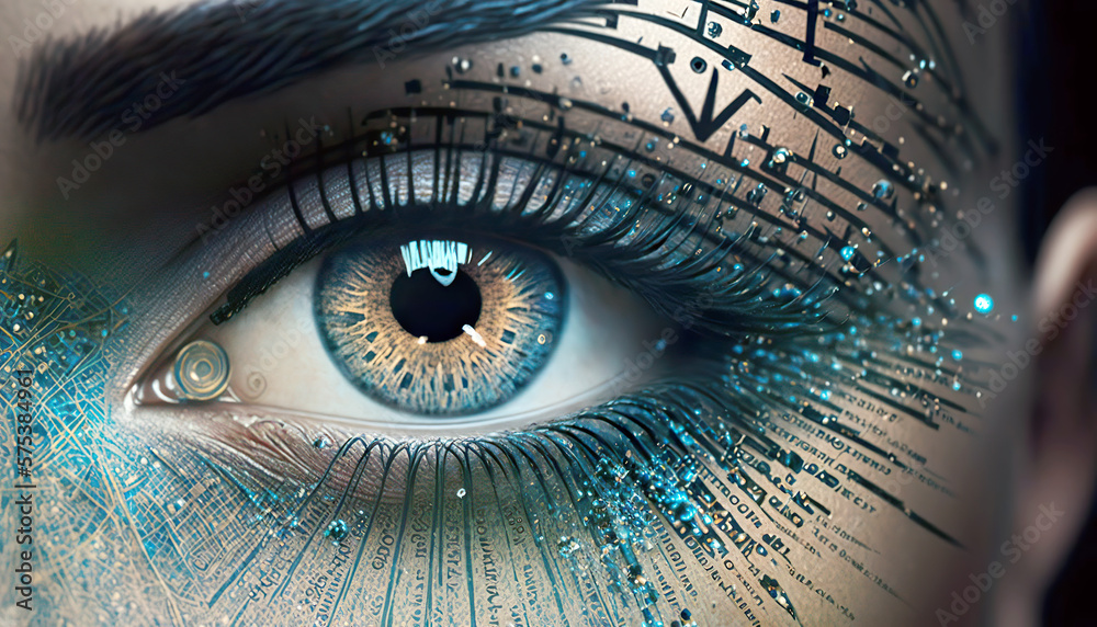 Ilustração Retina scanner shown using blue and green eyes ...