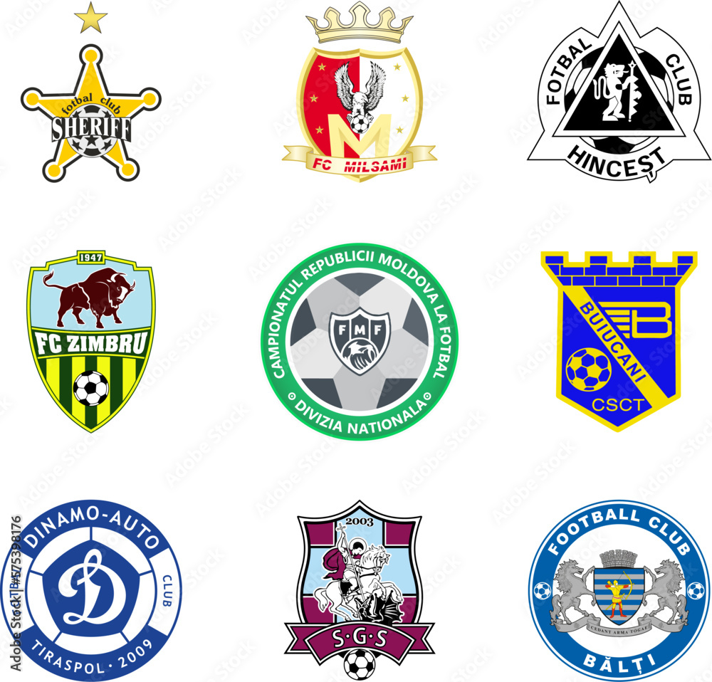 Moldovan Super Liga season 2022 2023 Moldova FC Sheriff Tiraspol FC Zimbru Chisinau FC Balti Dacia Buiucani FC Dinamo Auto Tiraspol FC Milsami Orhei FC Petrocub Kyiv Ukr Feb 25 2023 Stock Vector Adobe...