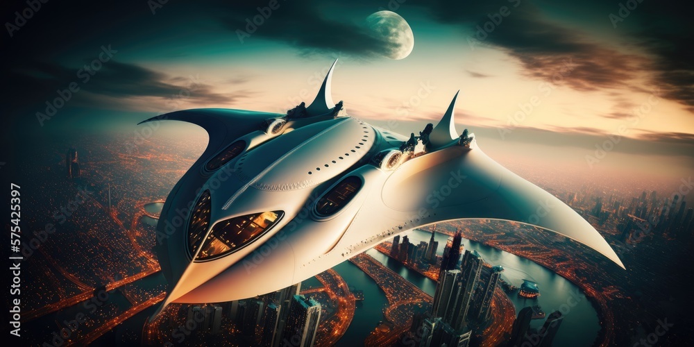 Ilustración de Stock Futuristic passenger jet with blended wing body ...