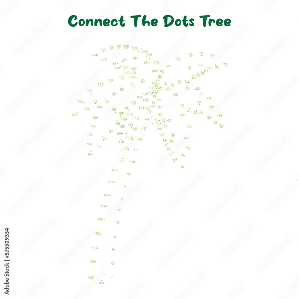 Connect The Dots and Draw tree coloring page, Educational Game for Kids ...