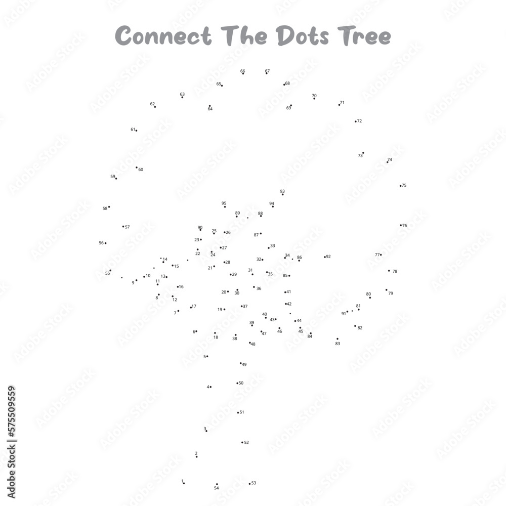 Connect The Dots and Draw tree coloring page, Educational Game for Kids ...