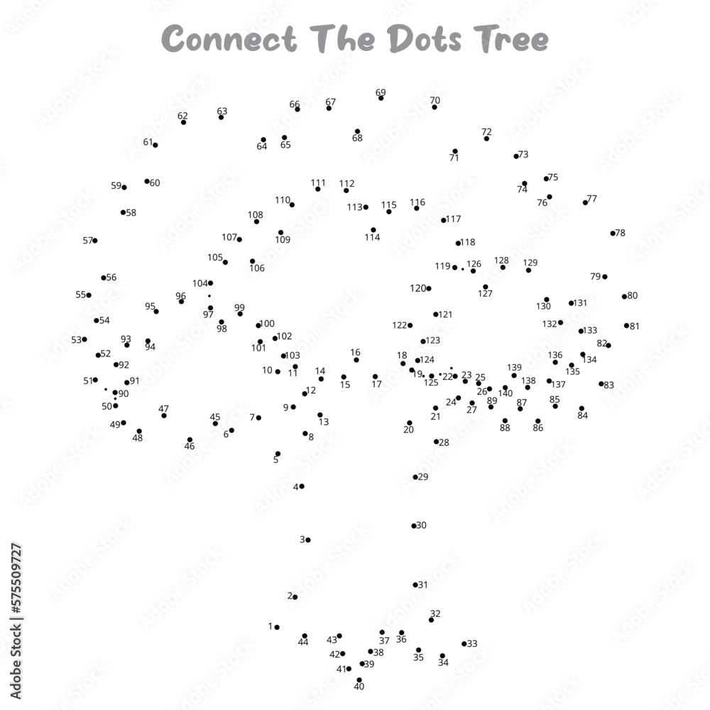 Connect The Dots and Draw tree coloring page, Educational Game for Kids ...