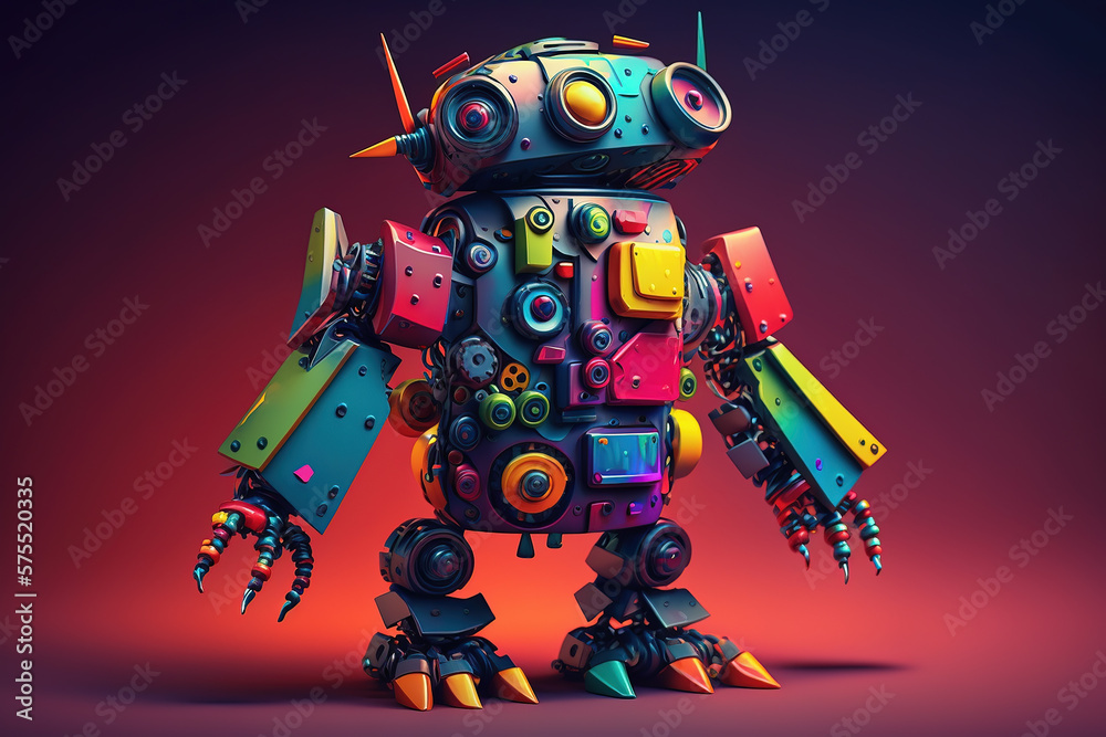 Ilustración de Stock Humanoid robot in vibrant colours, childrens art ...