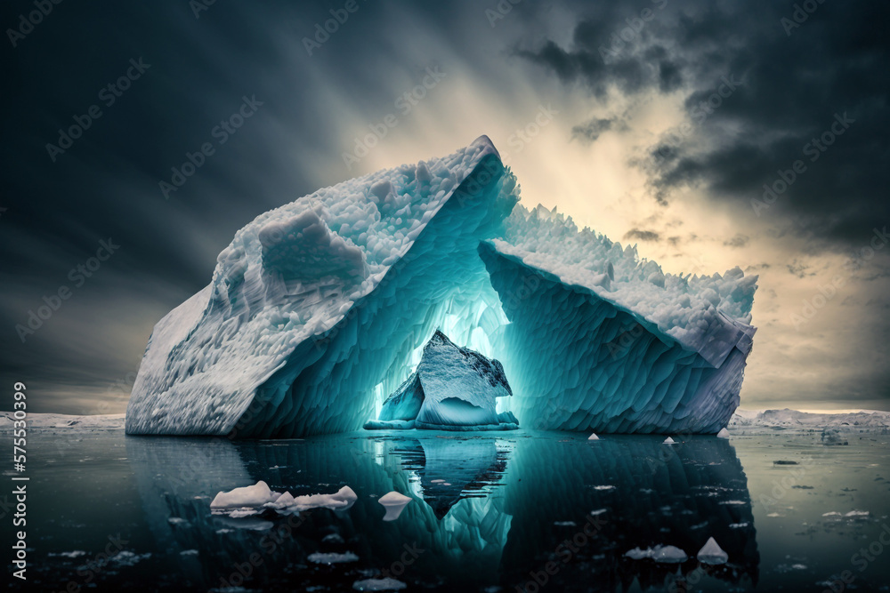 Breathtaking Iceberg with beautiful reflection on the sea concept with ...