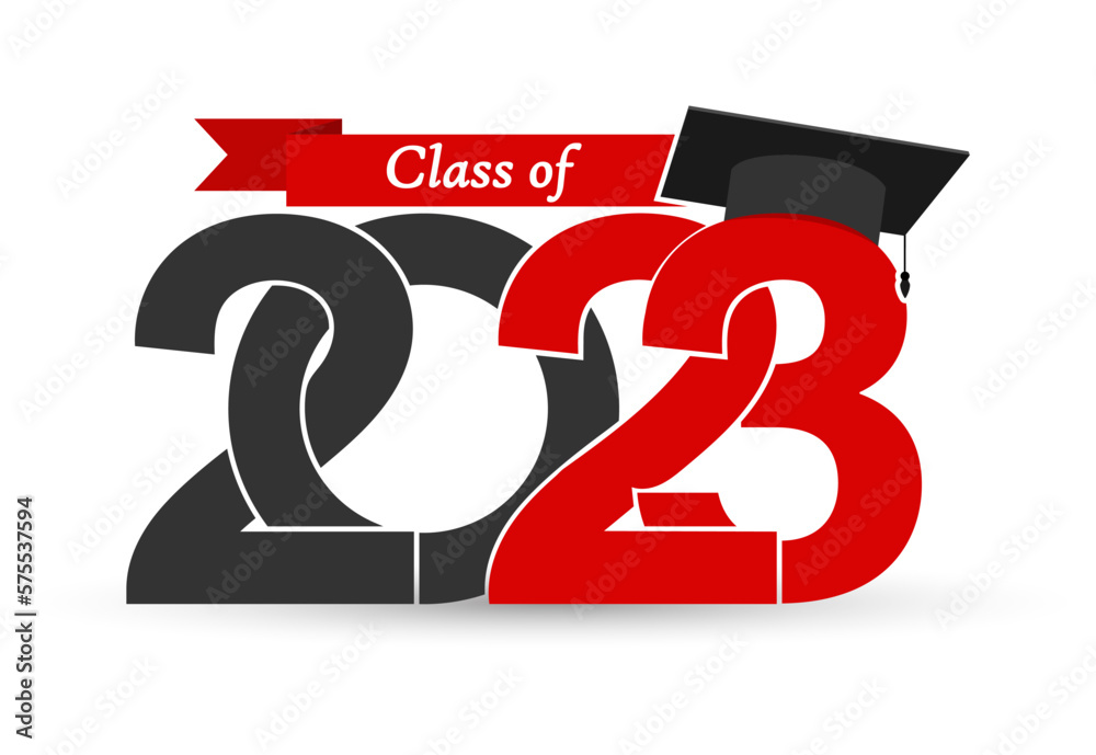Class 2023. Stylized inscription with the year and the graduate's cap ...