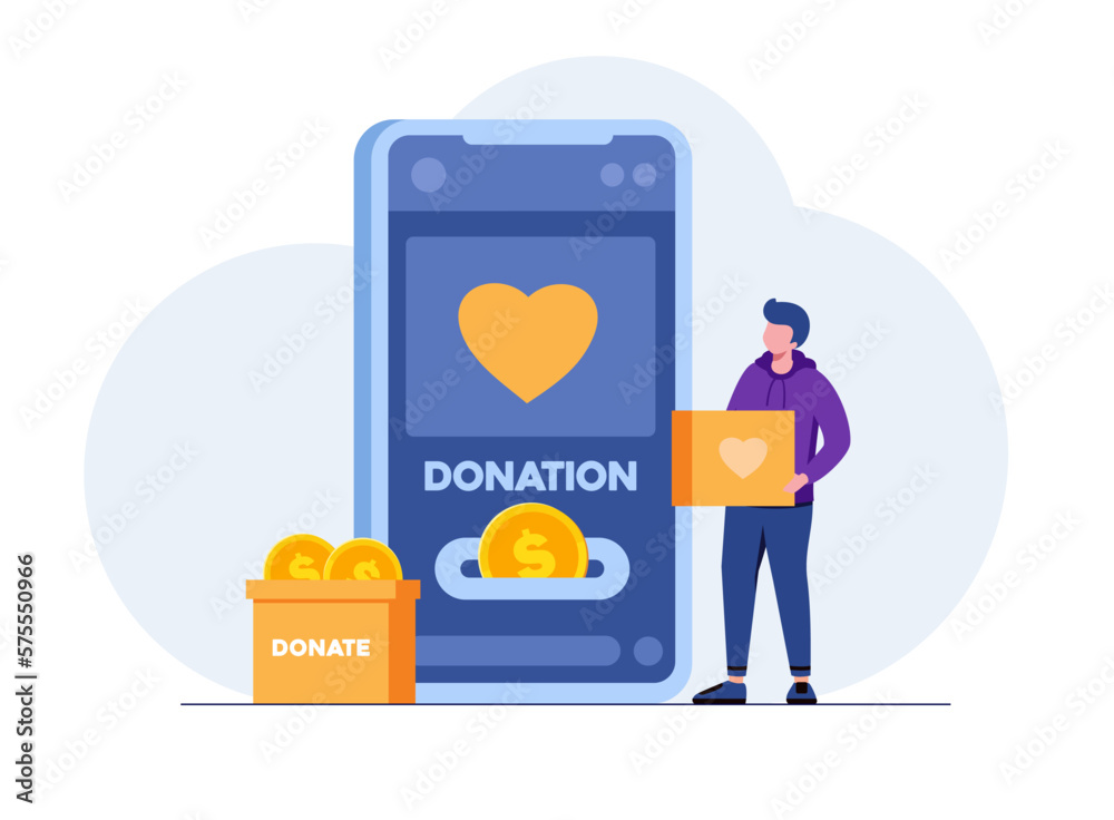 Characters donating money illustration set. Volunteers putting coins in ...