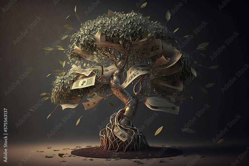 Money tree. Conceptual illustration of success, rich, investing or ...