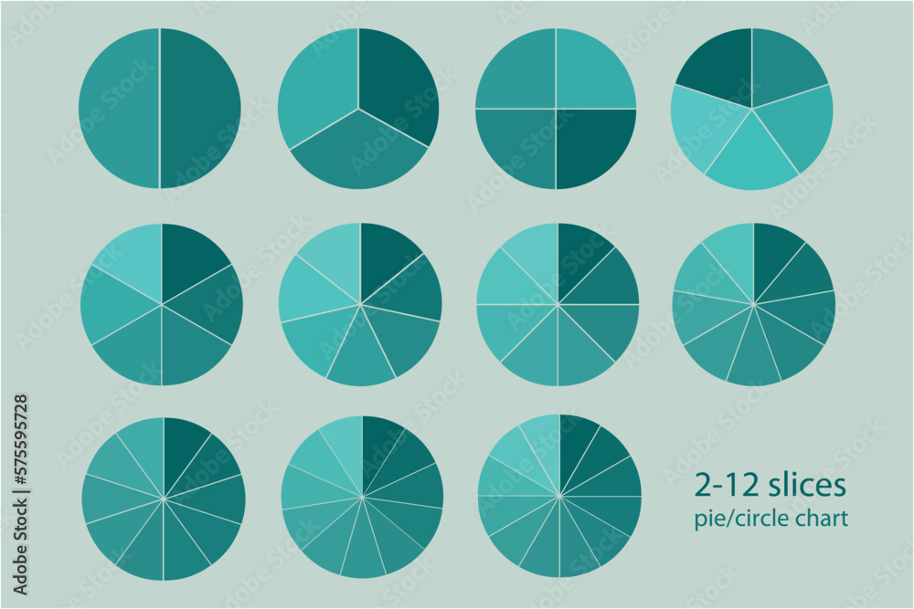 Pie circle chart with from 2 to 12 equal slices. Set of round diagrams vector illustration Stock ...