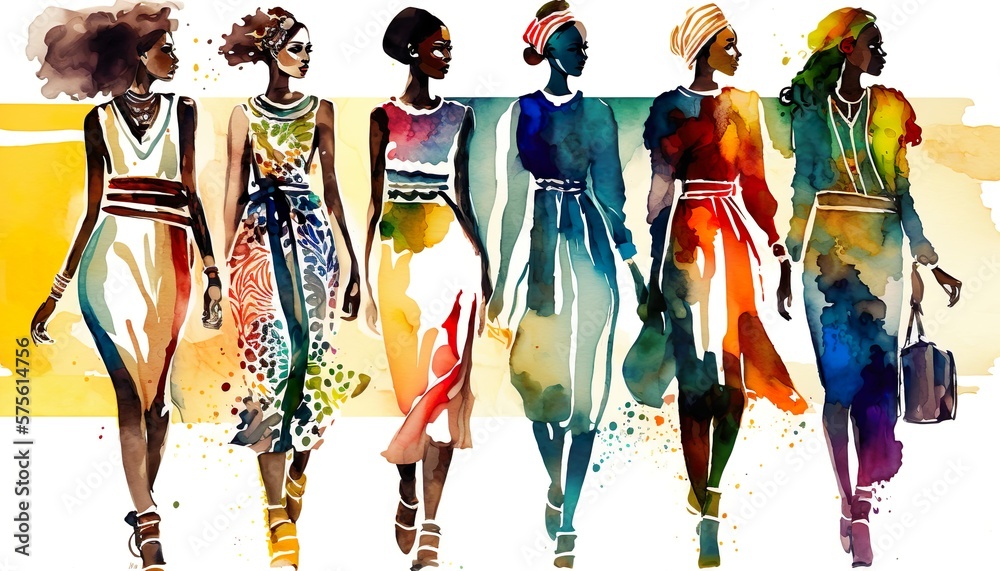 african female fashion show, multi-ethno models on a catwalk with ...
