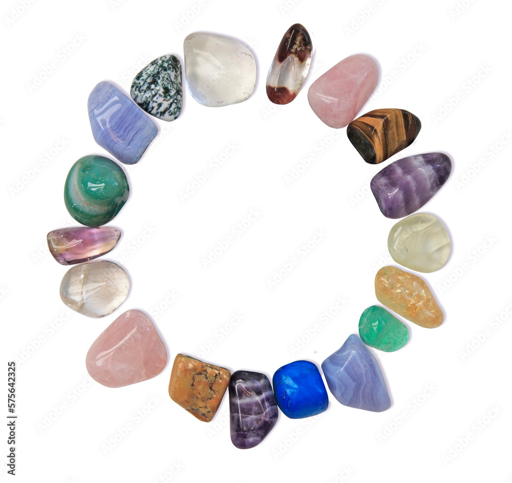 Tumbled Polished Crystal Healing Stones making a Circular Border ...