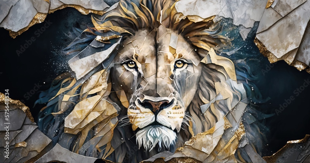 Lion head abstract texture background with cracks in marble with liquid ...