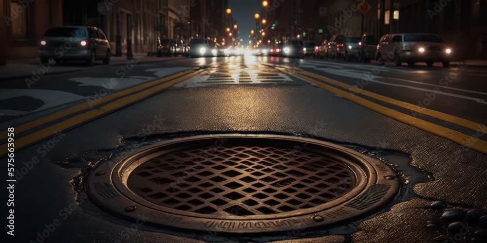 Manhole covers on the streets, providing access to underground ...