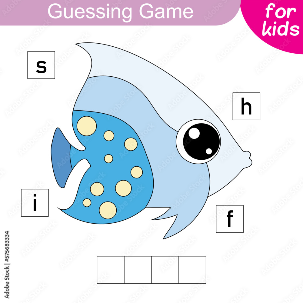 Guess the word. Fish. Logic puzzle game for kids to learn English words ...