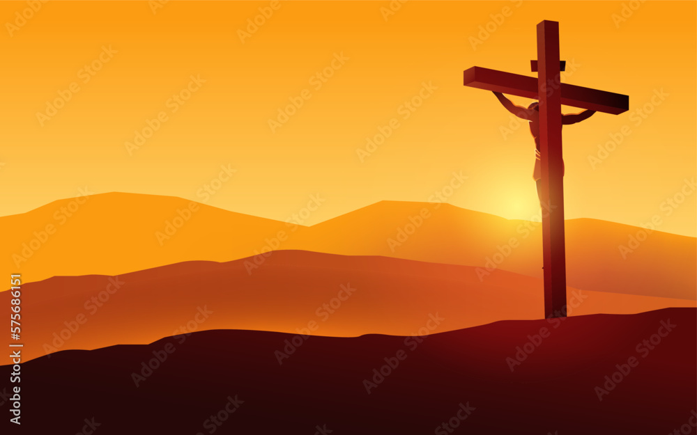 Biblical Silhouette Jesus Crucifixion Back View Golgotha Stock Vector ...