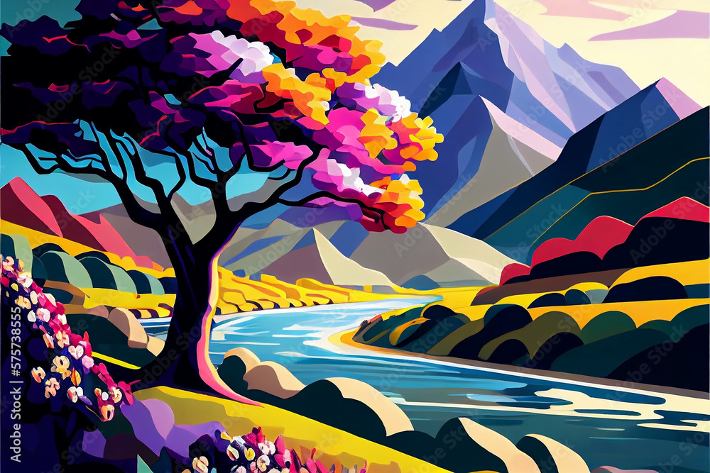 Ilustración de Stock This AI-generated photo features a Cubist-style ...